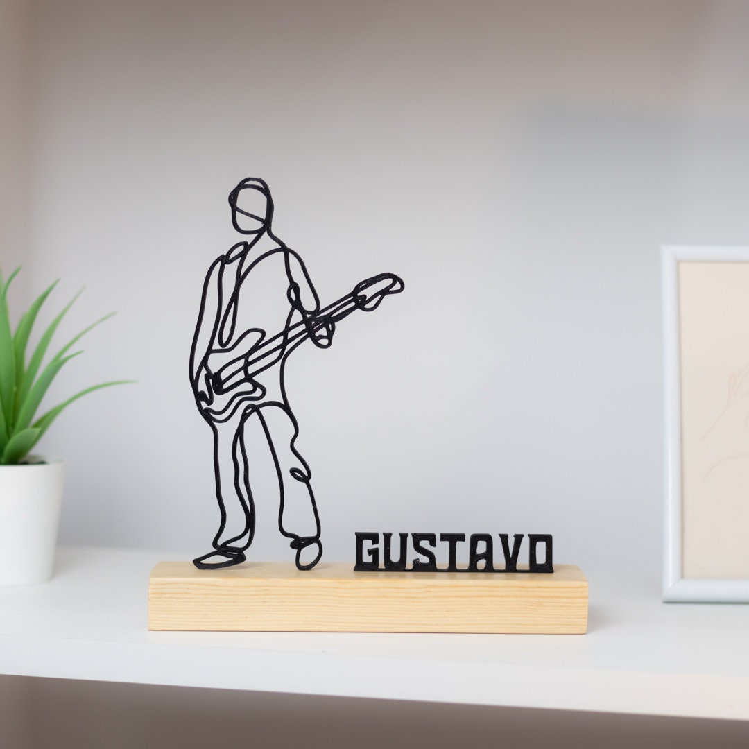 Music Bass Player Sculpture With Wooden Base - Etsy