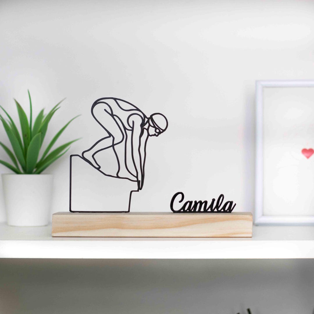 Woman Swimmer Swimming Sculpture With Wooden Base - Etsy