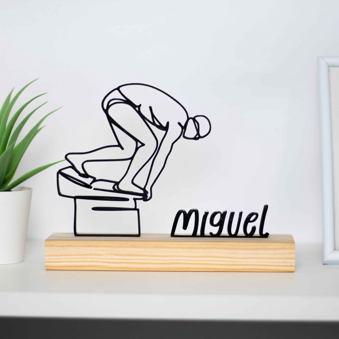 Swimmer Swimming Sculpture With Wooden Base - Etsy