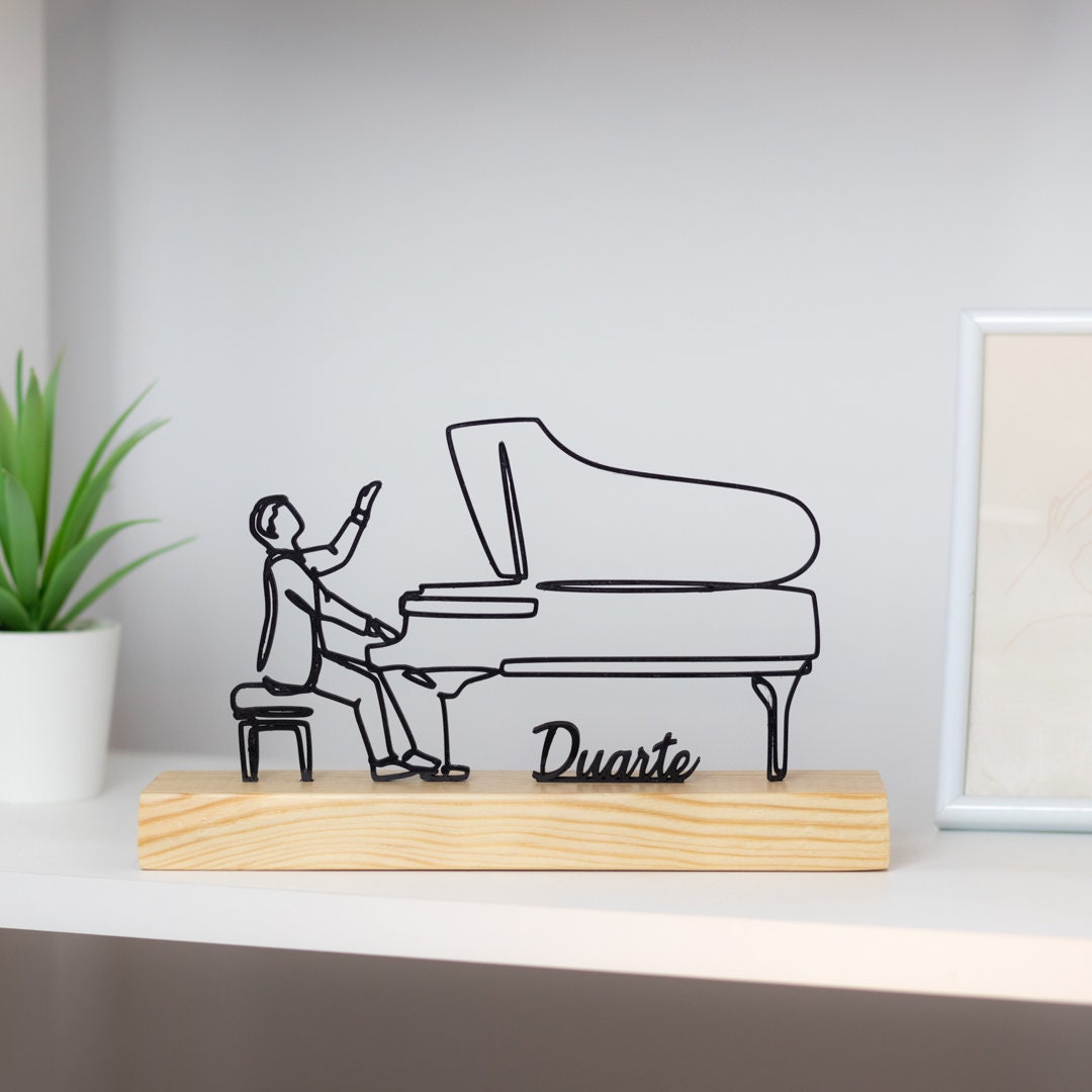 Pianist Piano Sculpture With Wooden Base - Etsy