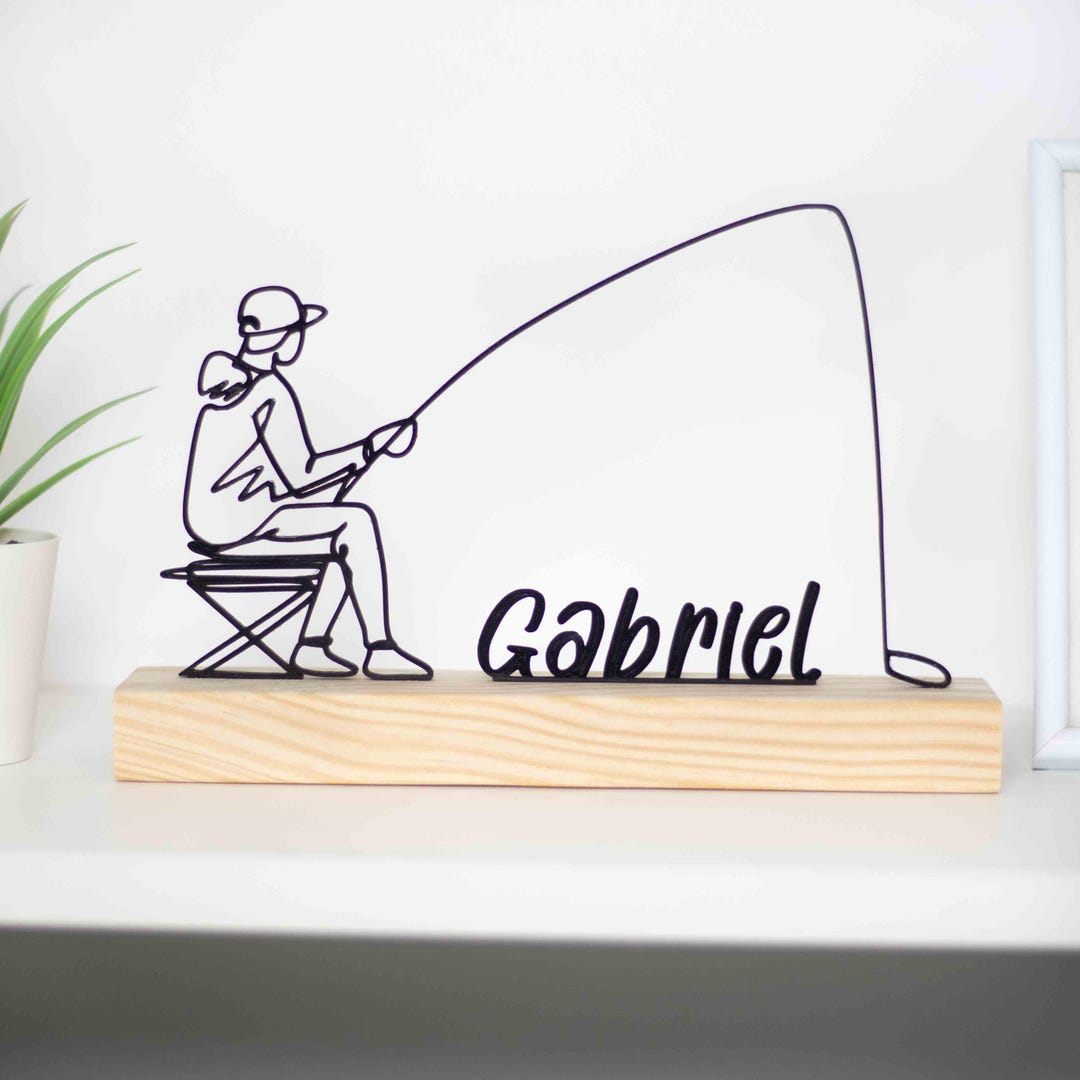 Fisherman Fishing Sculpture With Wooden Base - Etsy