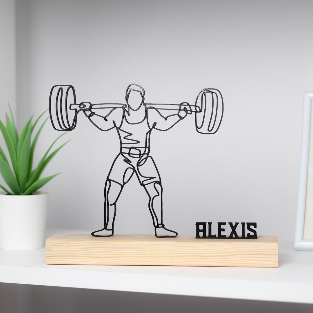Powerlifting Powerlifter Sculpture With Wooden Base - Etsy