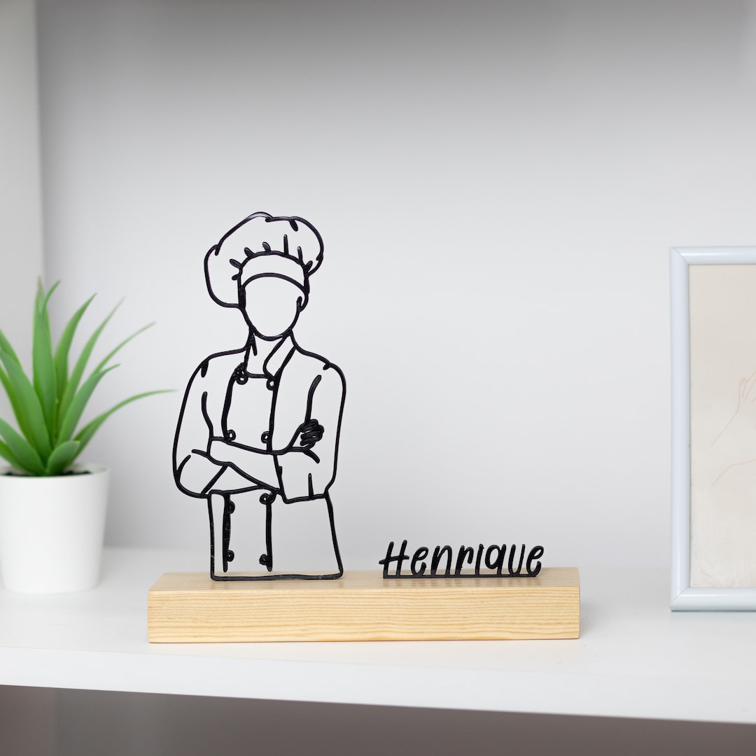 Man Kitchen Chef Sculpture With Wooden Base - Etsy