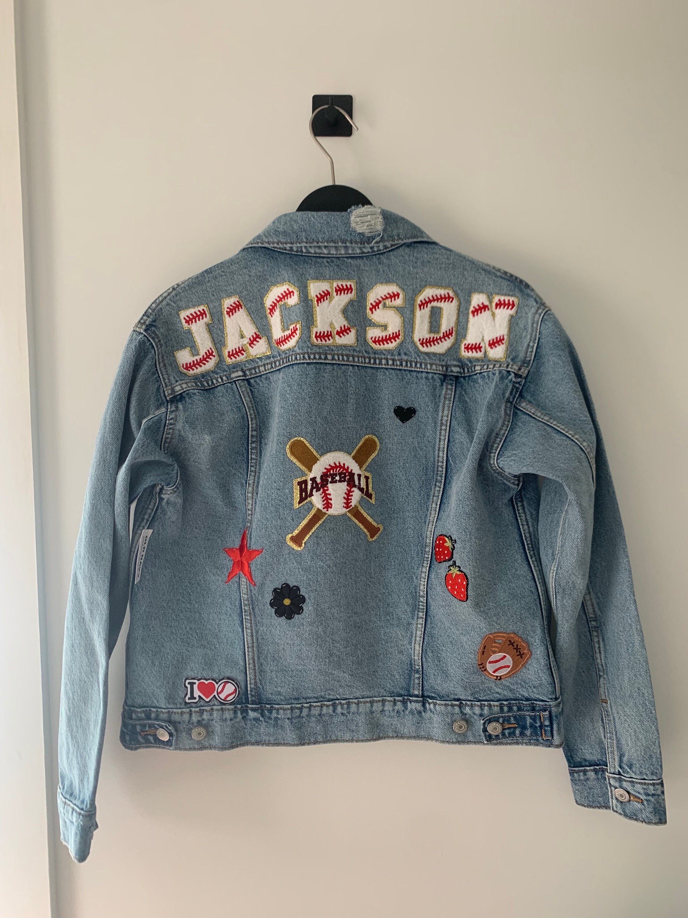 Custom GAME DAY Name Sports Jacket, Mother, Patch Name Denim Jacket ...