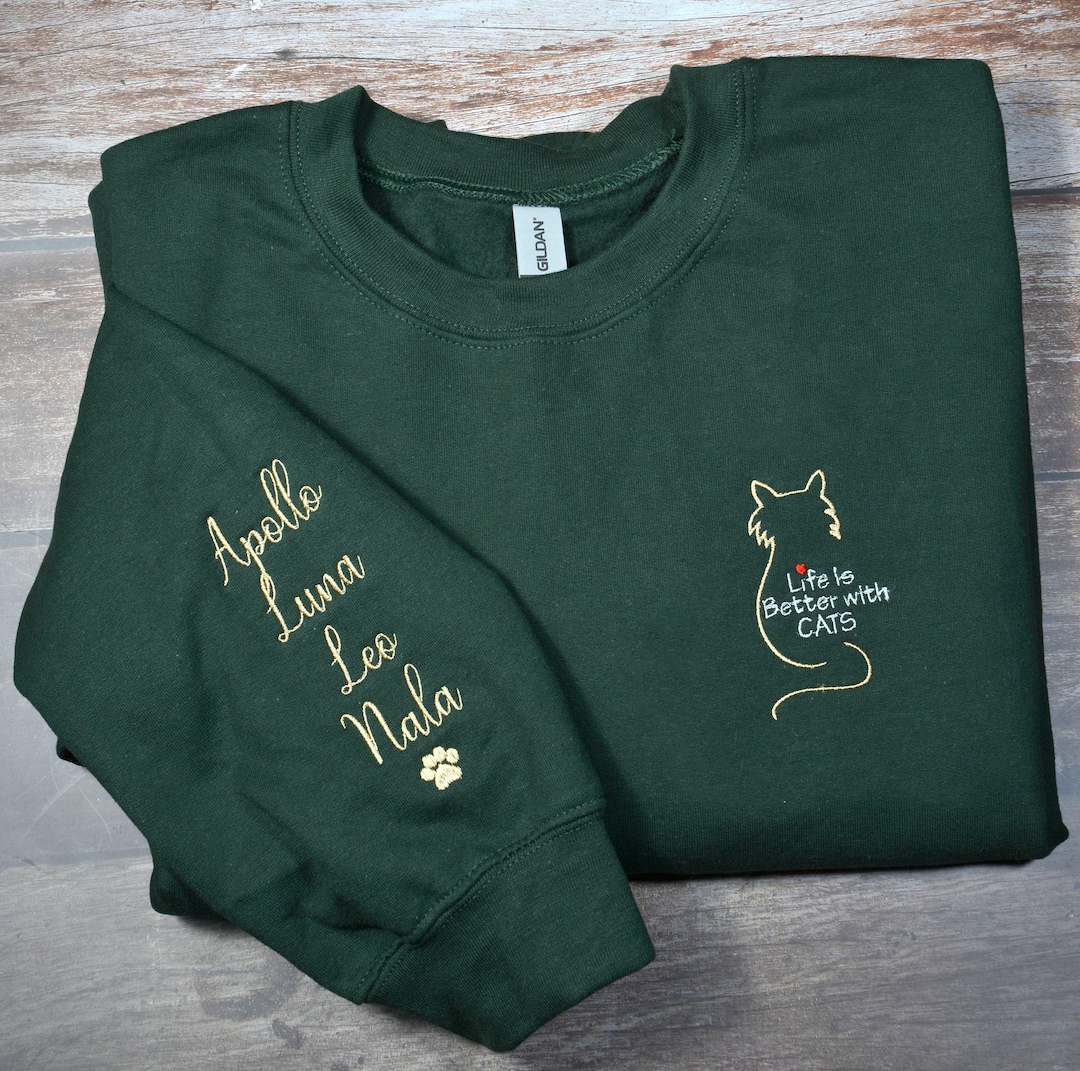Personalized Embroidered Cat Mom Sweatshirt, Embroidered Cat Mom ...
