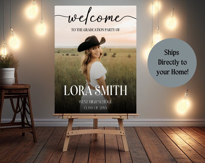 Graduation Welcome Sign With Photo Boho Graduation Entrance Welcome ...