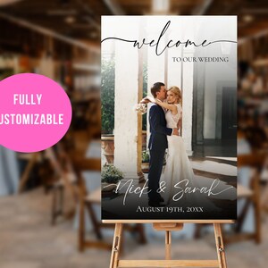 Wedding Welcome Sign With Photo Elegant Welcome to Our Wedding Board ...
