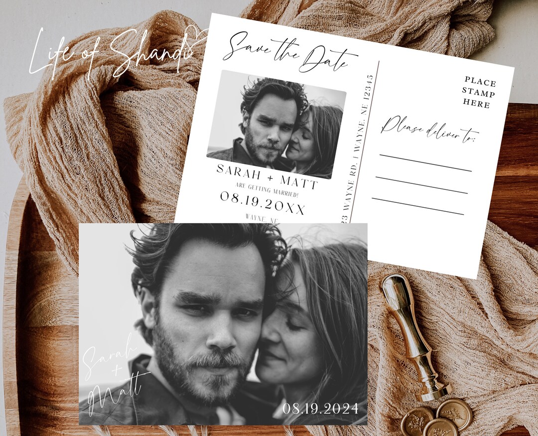 Save The Date Boho Wedding Invitation Save The Date With Photo Set