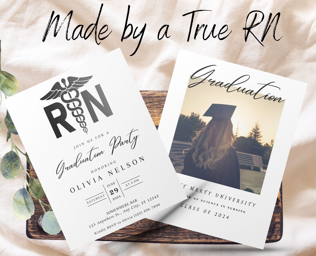 Boho Minimalist Customizable BSN RN Graduation Invite Card – Elegant ...