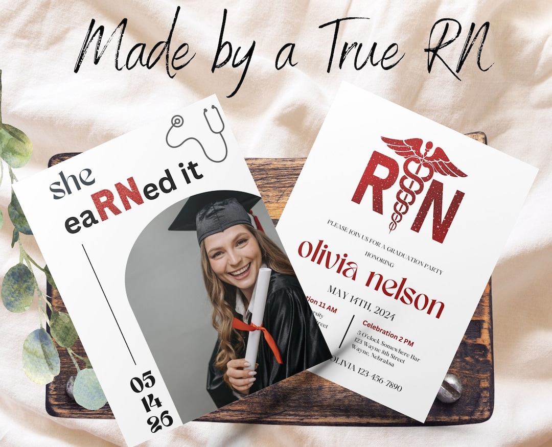 Elegant Customizable BSN RN Graduation Invite – Modern Black & Red ...