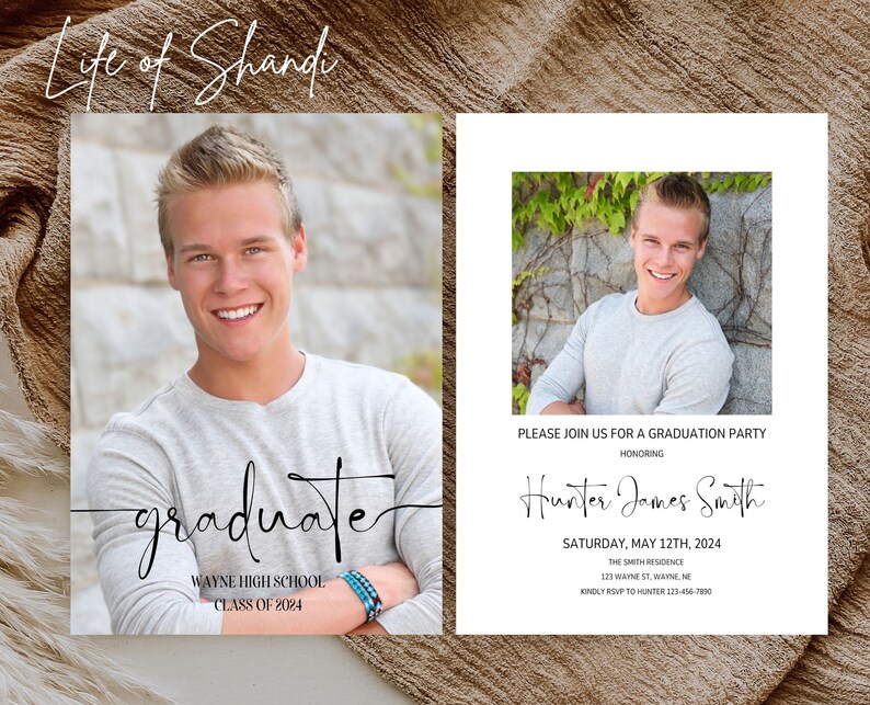 Masculine Guy Graduation Invitation 2024 Card Modern Graduation ...