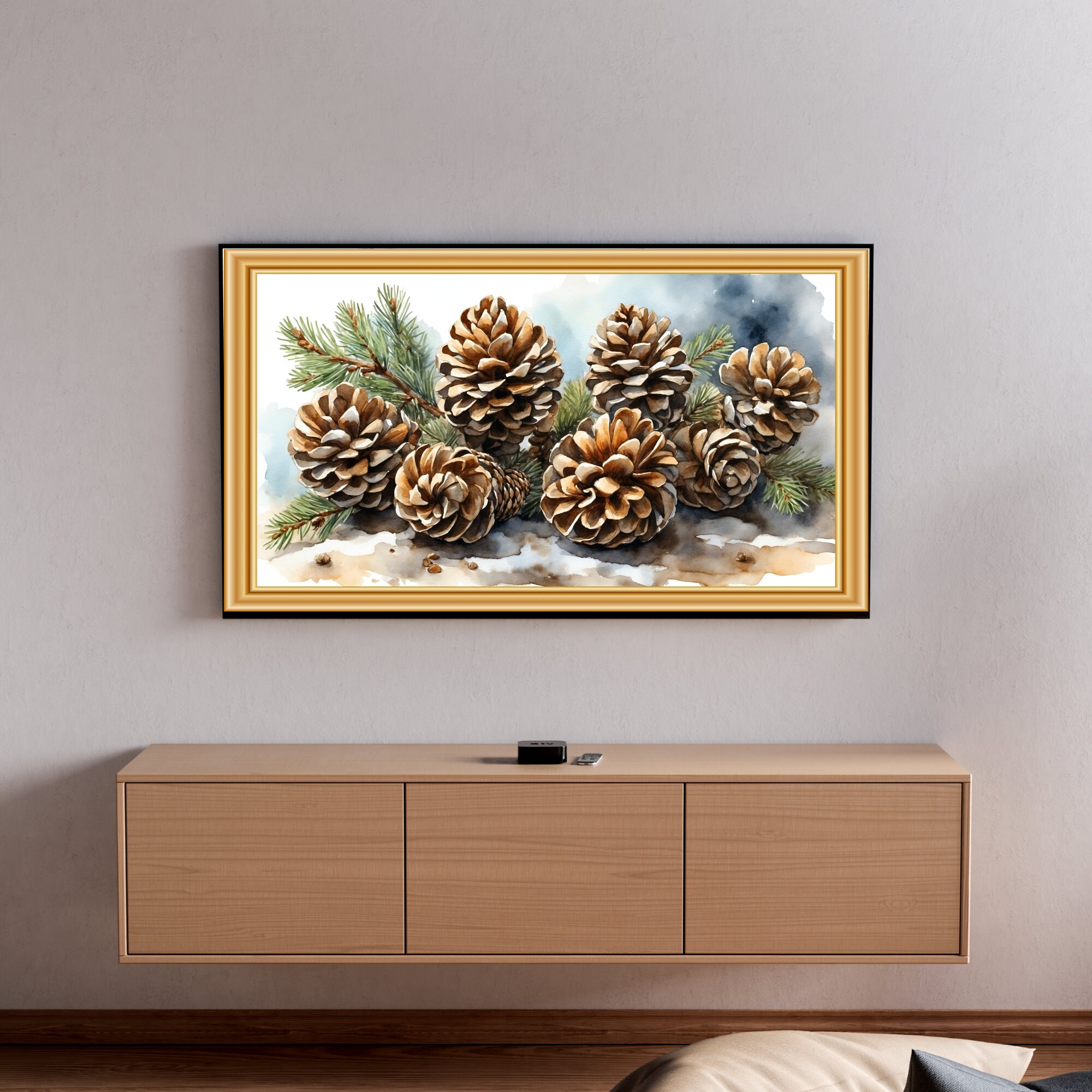 Vintage Christmas Pine Cone Frame TV Art, Christmas Pine Cone Printable ...