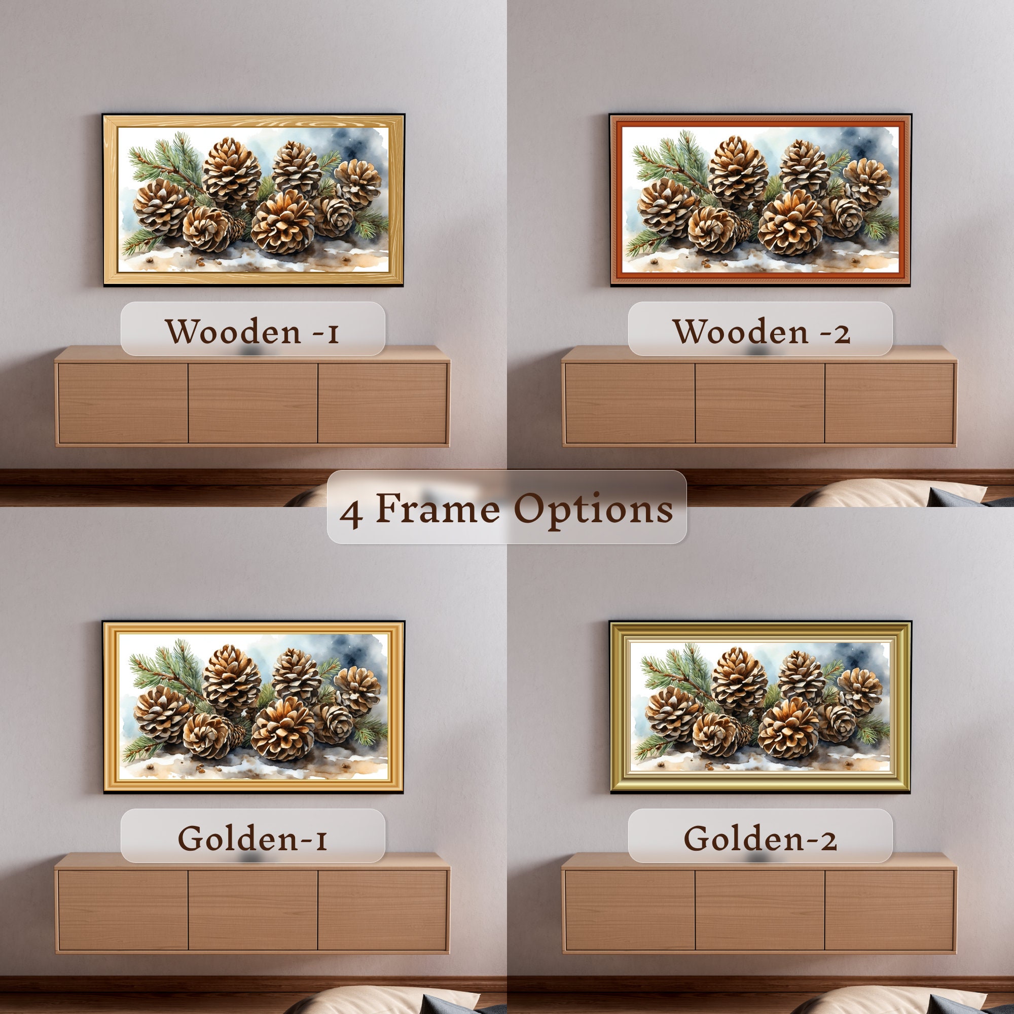 Vintage Christmas Pine Cone Frame TV Art, Christmas Pine Cone Printable ...