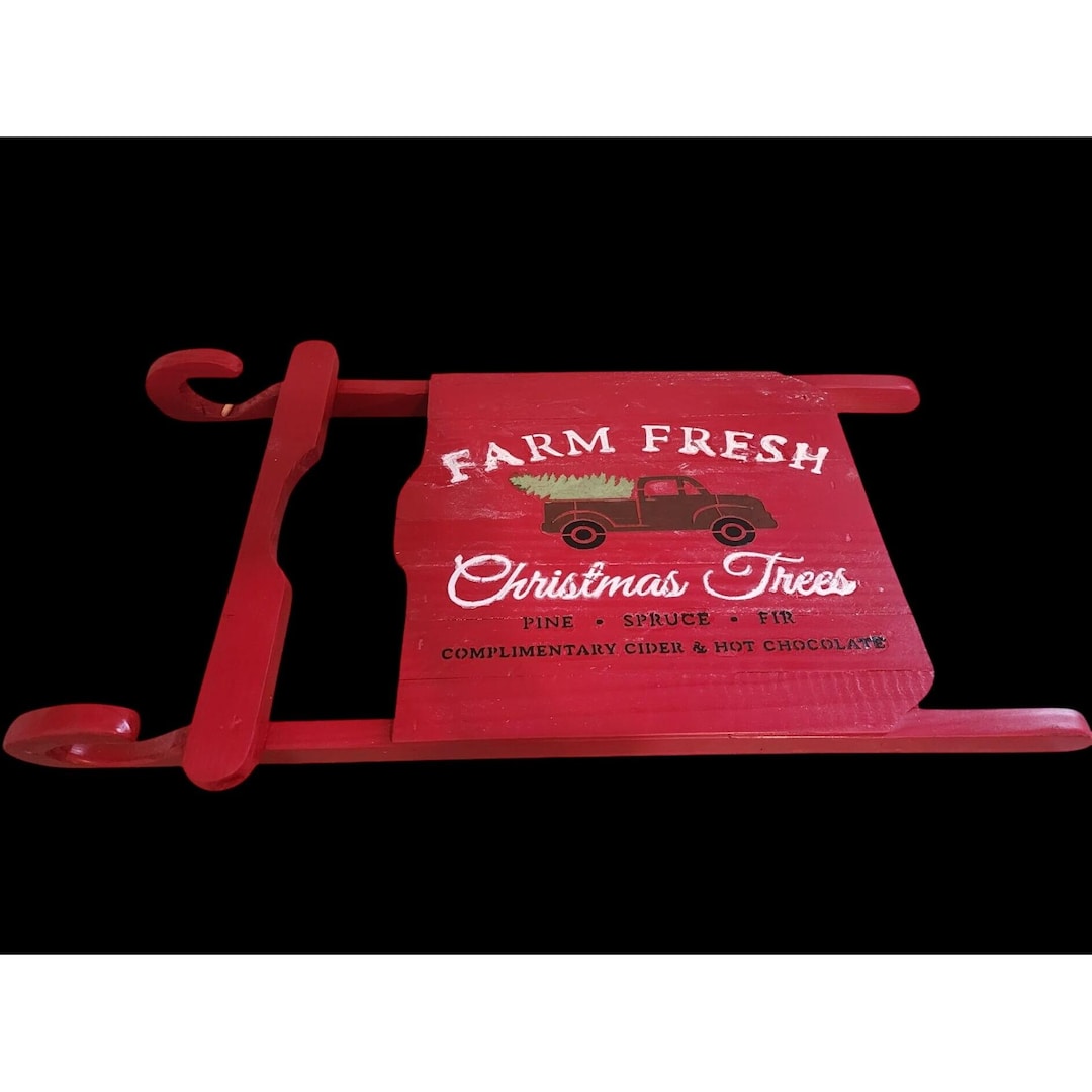 Red Wooden Sled Wall Decor With Vintage Truck Design and Farm Fresh ...