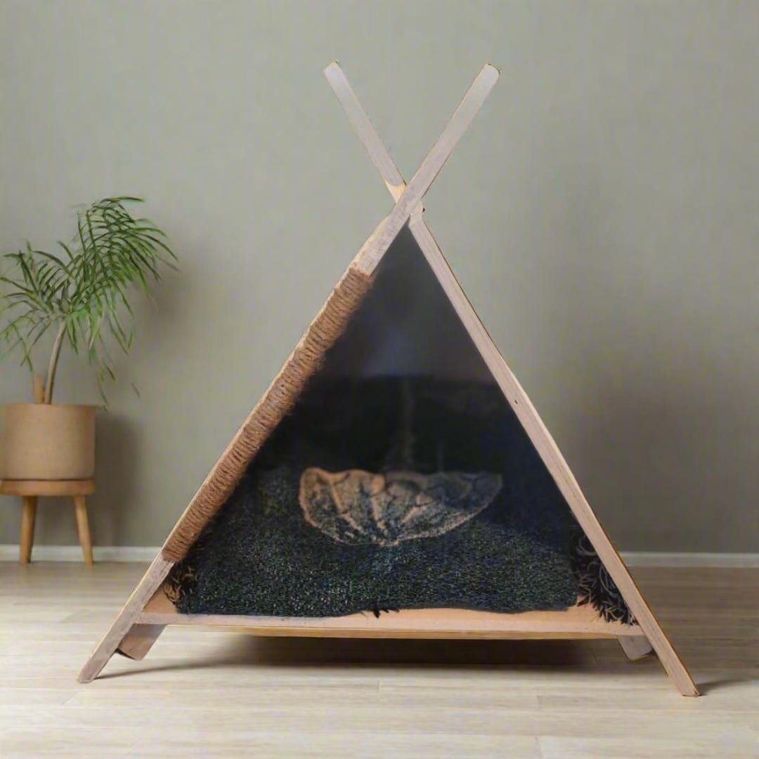 Custom Birch Wood Pet Teepee – Cat or Small Dog Bed Tent | Indoor Pet ...