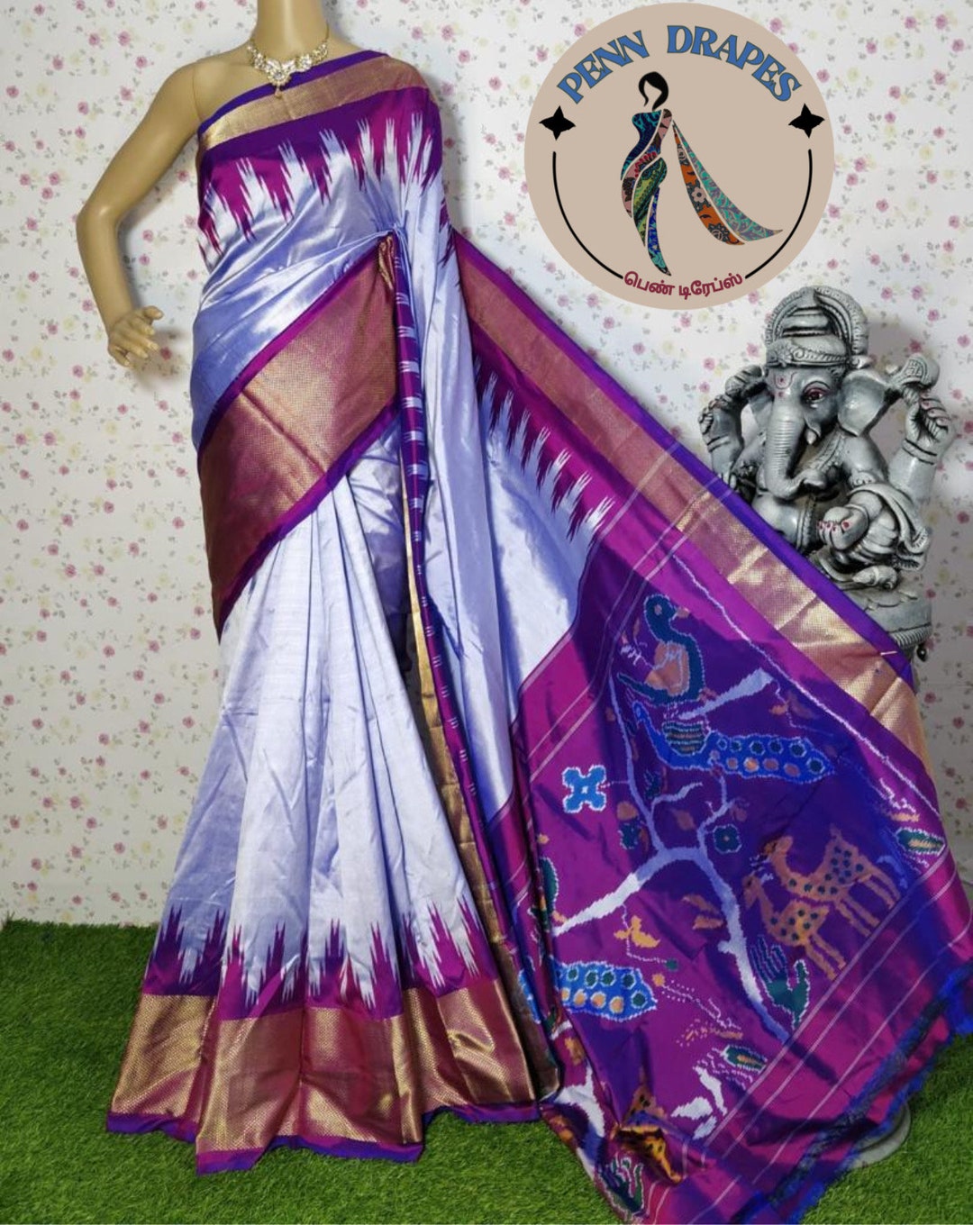 Pure Ikkat Pochampally Temple Border Silk Saree silk Mark Certified - Etsy