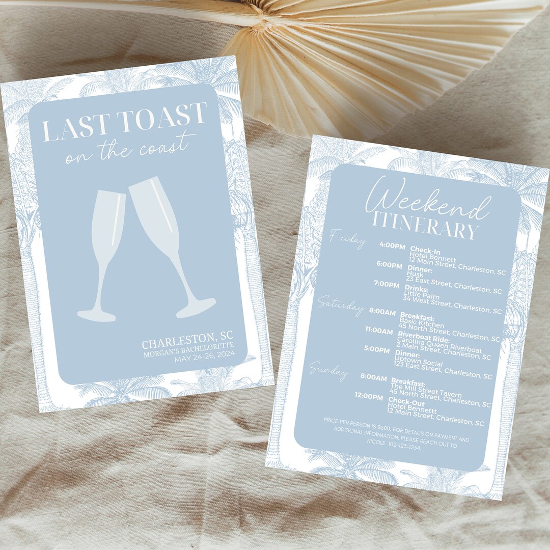 Editable Coastal Last Toast on the Coast Bachelorette Invitation and ...