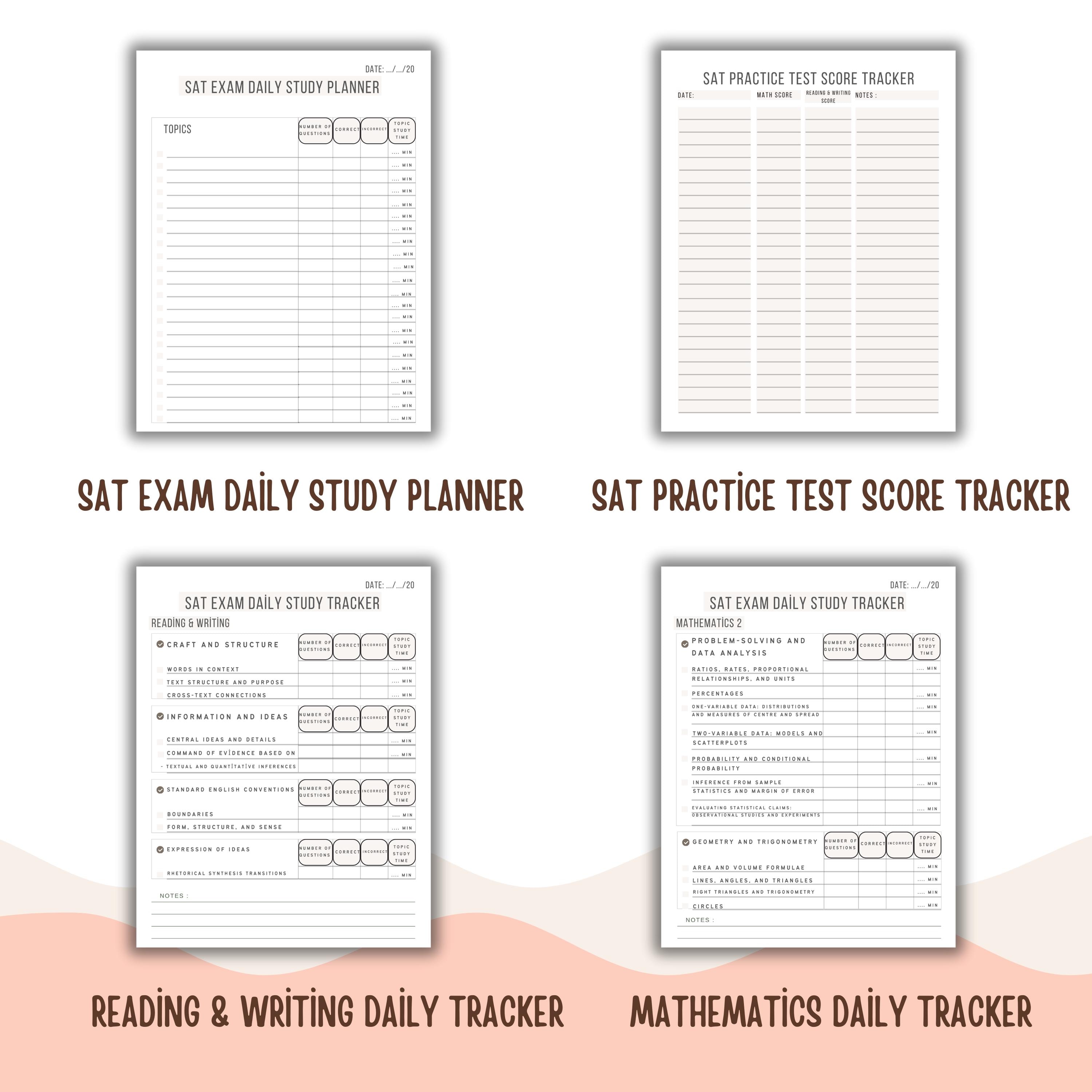 SAT Exam Prep Study Planner and Tracker , SAT Study Planner Daily , Sat ...