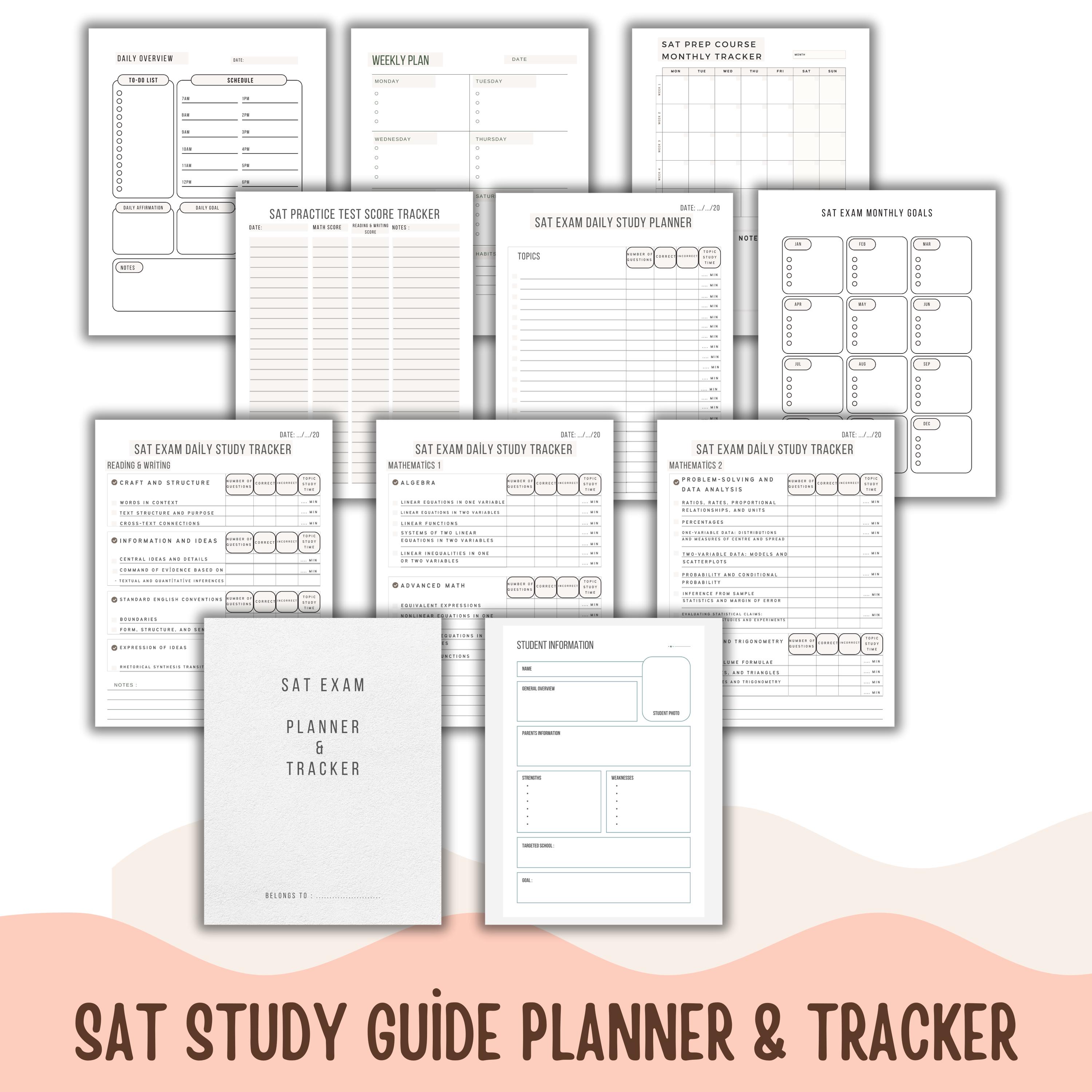 SAT Exam Prep Study Planner and Tracker , SAT Study Planner Daily , Sat ...