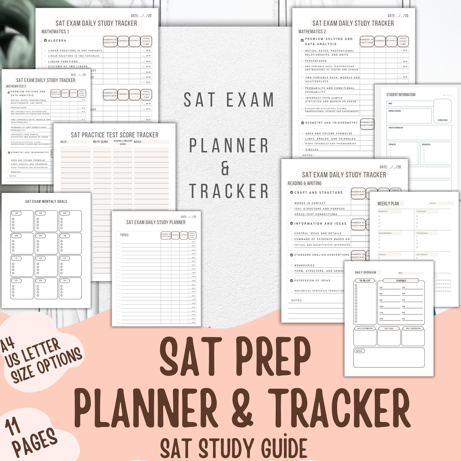 SAT Exam Prep Study Planner and Tracker , SAT Study Planner Daily , Sat ...