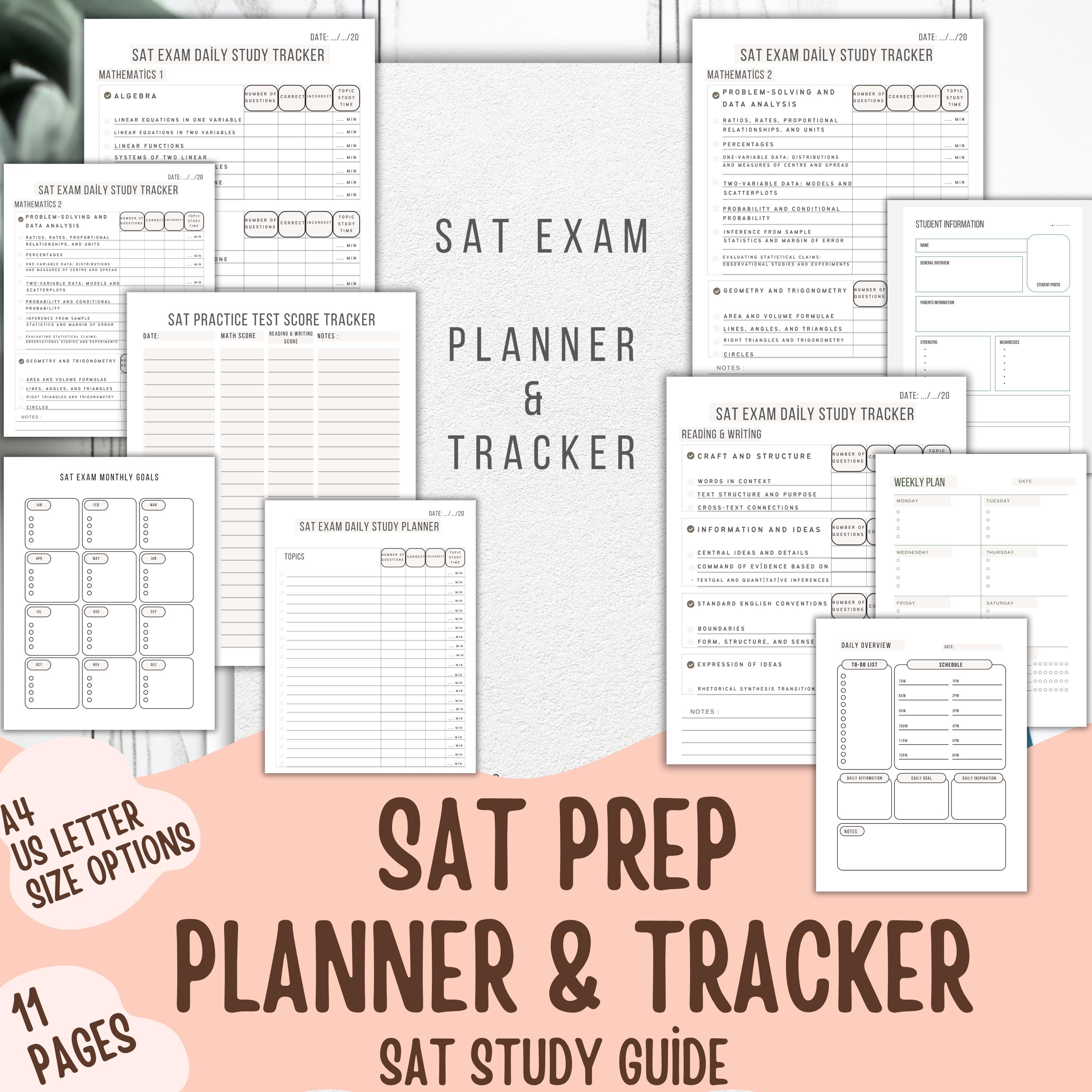 SAT Exam Prep Study Planner and Tracker , SAT Study Planner Daily , Sat ...