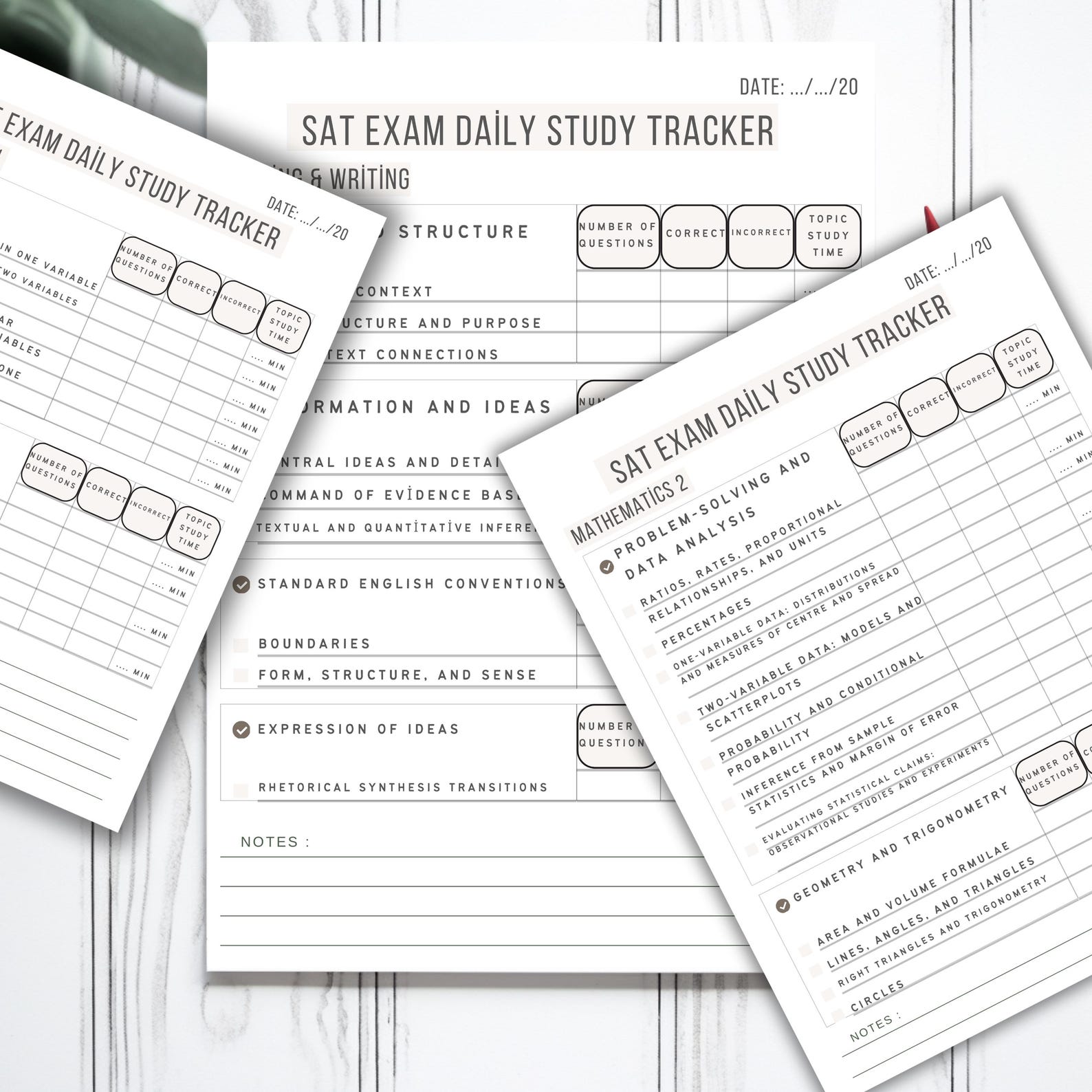 SAT Exam Prep Study Planner and Tracker , SAT Study Planner Daily , Sat ...