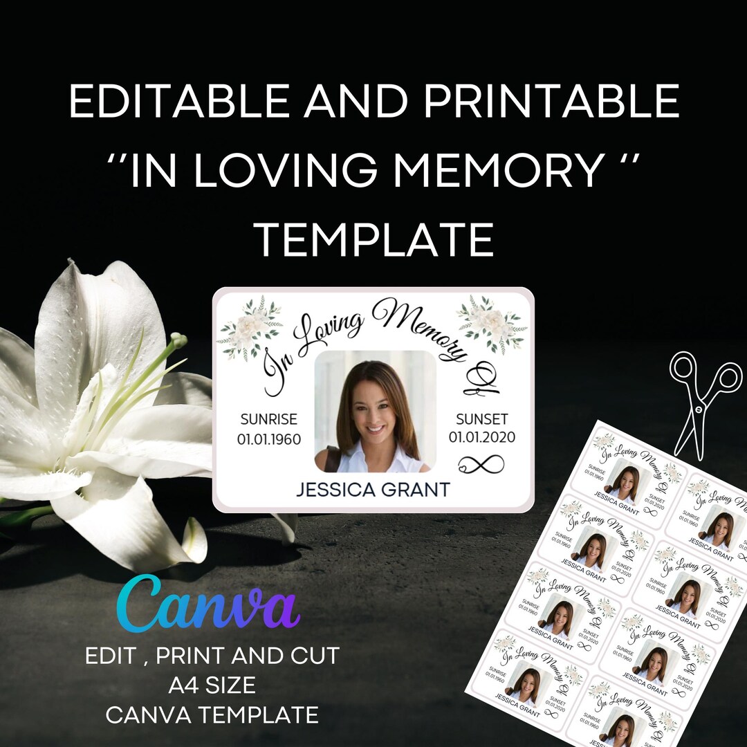 Personalized Memorial Card Template , Digital Funeral Card Design ...