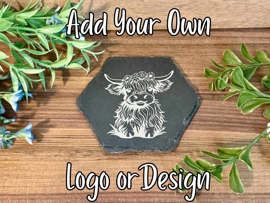 CUSTOM Round Slate Coasters, Laser Engraved, Natural Stone ...