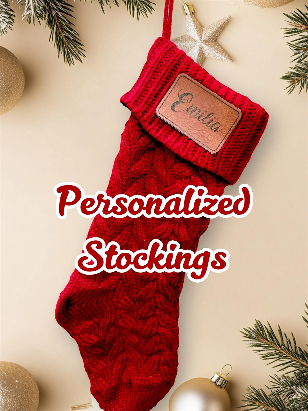 Personalized Christmas Stockings, Engraved Leatherette Patches, Holiday ...