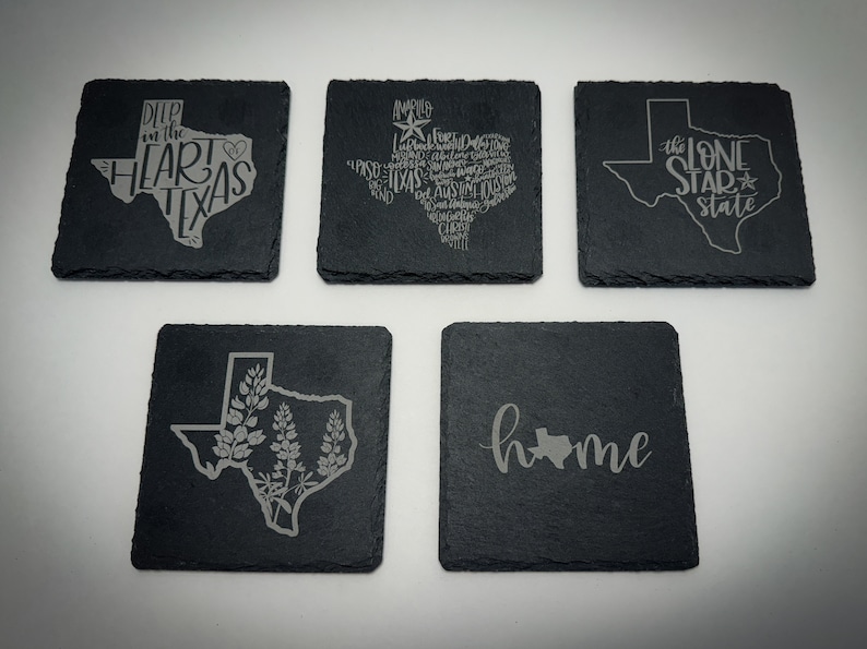 CUSTOM Round Slate Coasters, Laser Engraved, Natural Stone ...