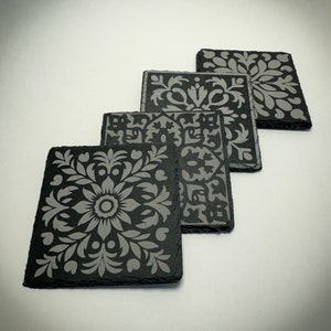 CUSTOM Round Slate Coasters, Laser Engraved, Natural Stone ...