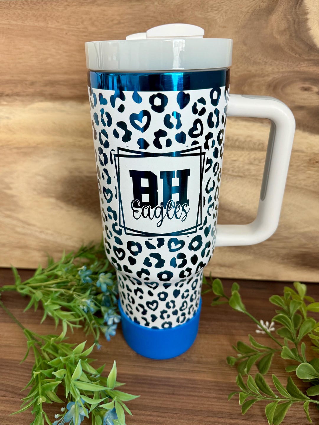 40oz School Spirit Custom Tumbler, Laser Engraved, Full Wrap, Leopard ...