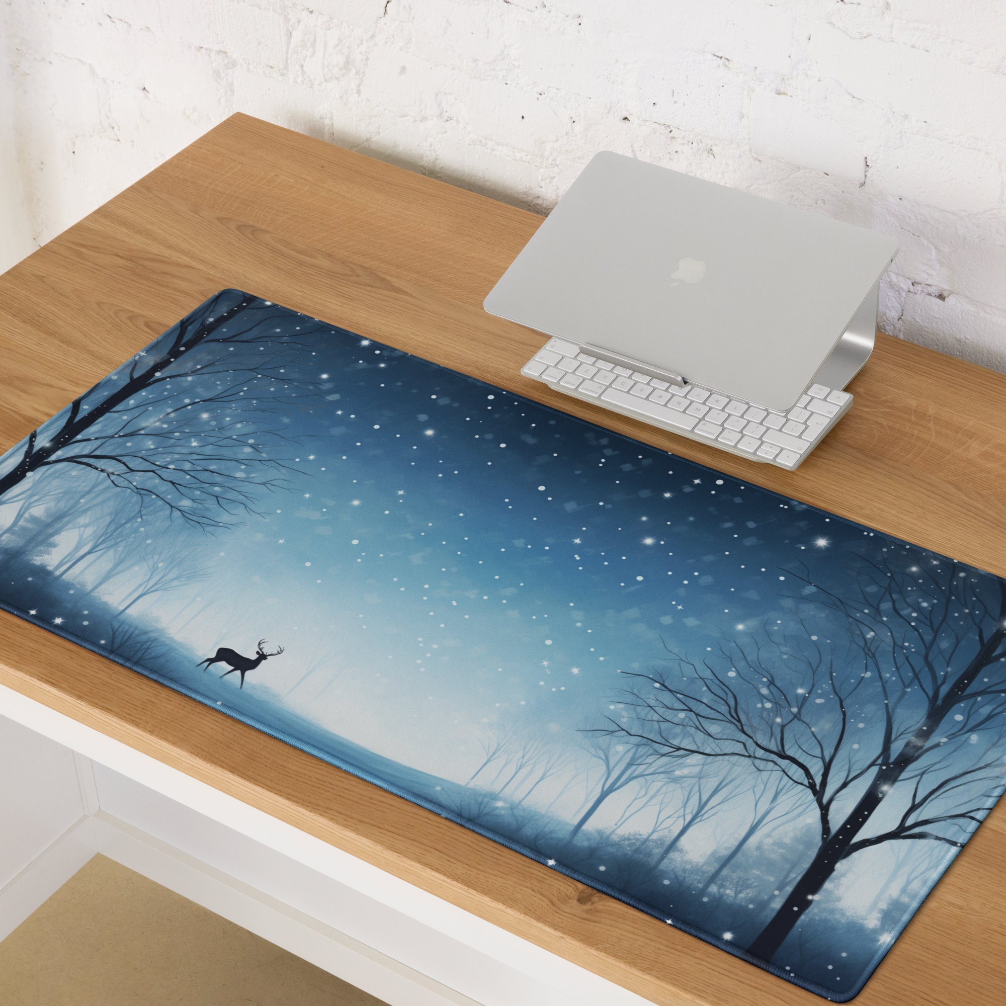 Snowy Night Sky With Deer Desk Mat II, XL Extended Gaming Mouse Pad ...