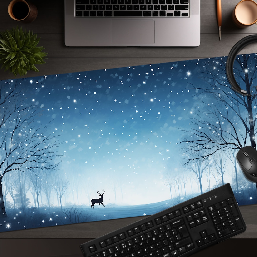 Snowy Night Sky With Deer Desk Mat II, XL Extended Gaming Mouse Pad ...
