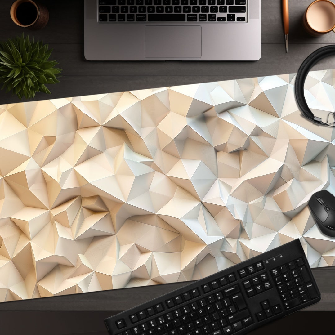 White Abstract Rocks 3D Geometric Pattern Extended Gaming Mouse Pad XL ...