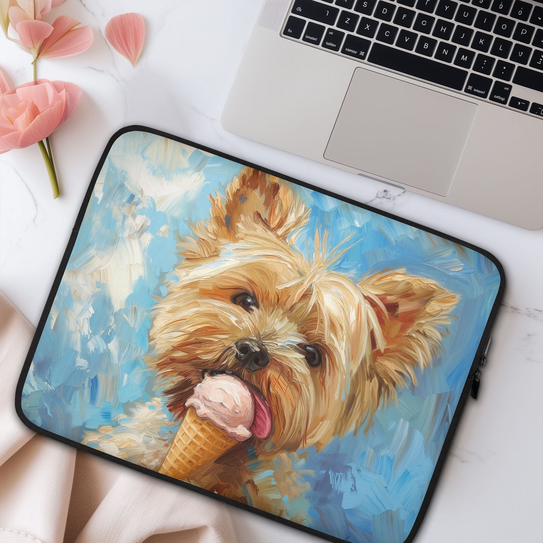 Funny Cute Artistic Yorkie Puppy Ice Cream Zippered Laptop Sleeve ...