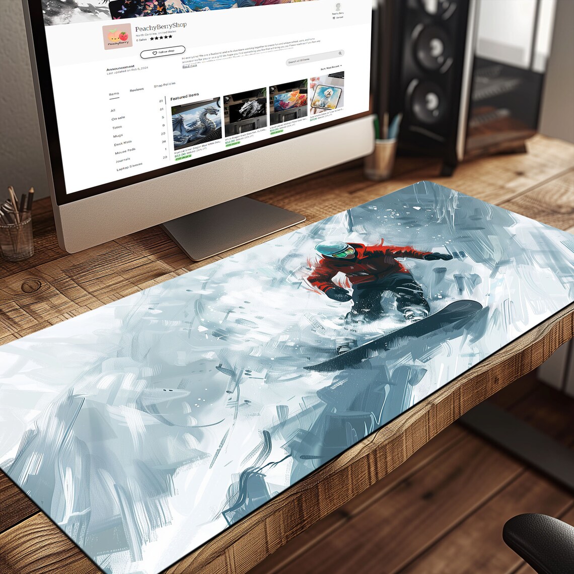 Snowboard Riding Freestyle XL Extended Gaming Desk Mat, Large Mouse Pad ...