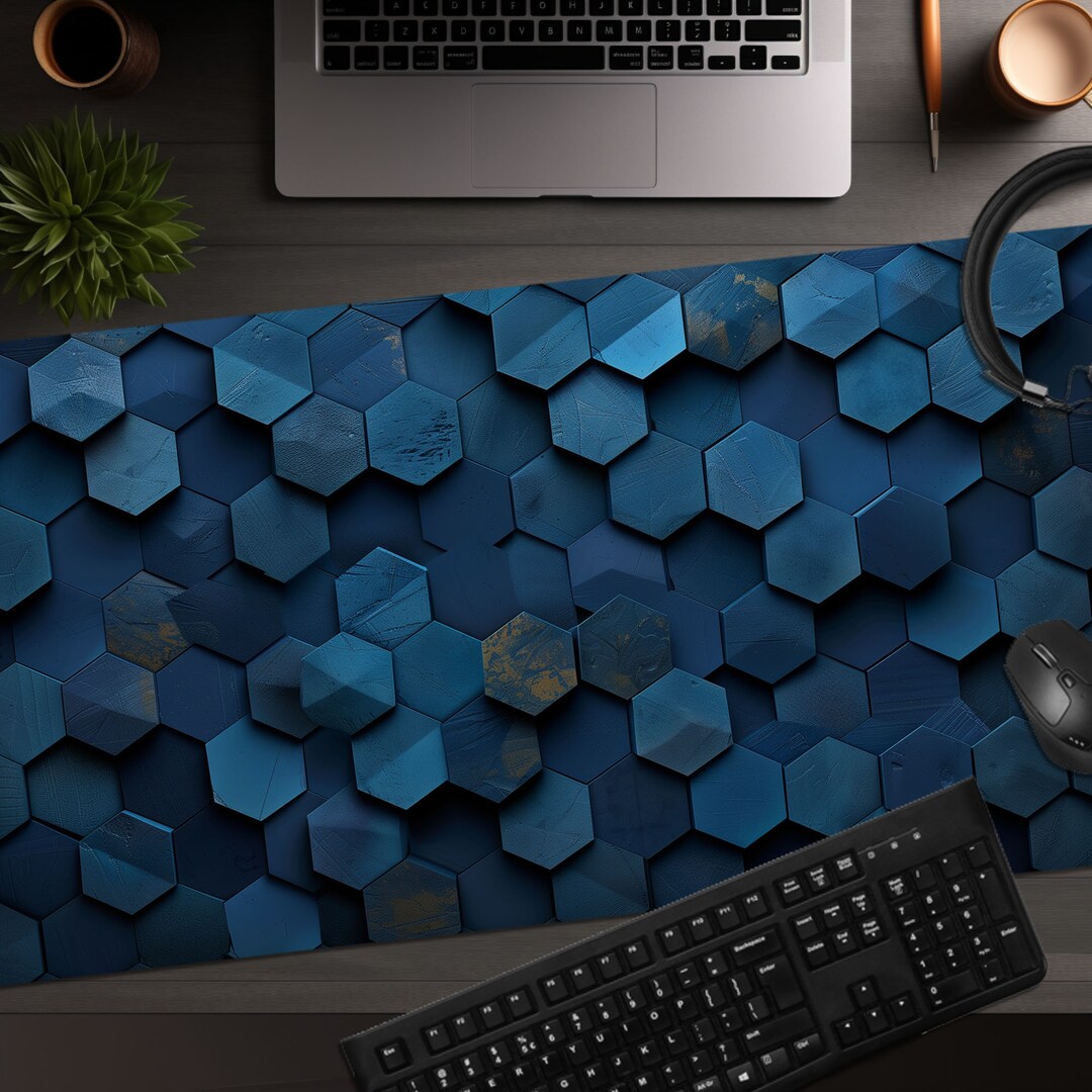 Blue Abstract Honeycomb 3D Hexagon Pattern Extended Gaming Mouse Pad XL ...