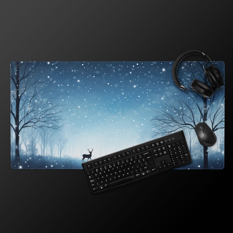 Snowy Night Sky With Deer Desk Mat II, XL Extended Gaming Mouse Pad ...