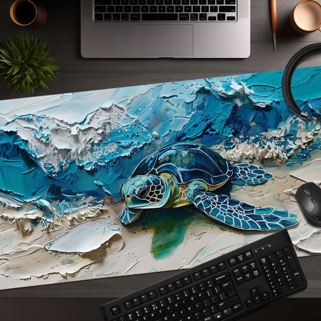 3D Ocean Landscape With Sea Turtle XL Extended Gaming Desk Mat, Large ...