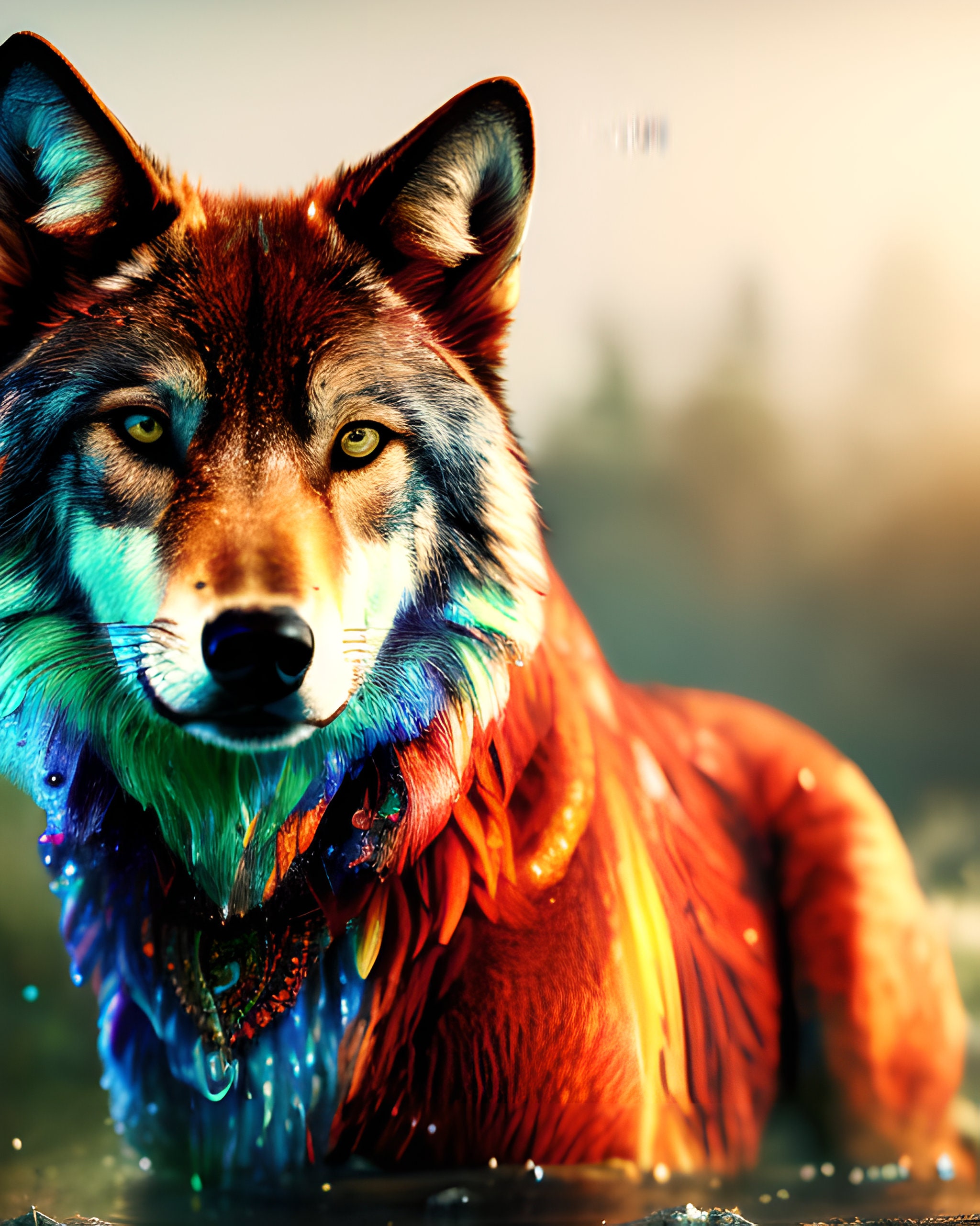 Wolf With Mehndi Design, and Abstract Colors - Etsy