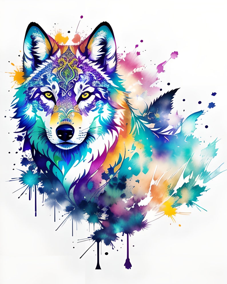 Wolf Watercolor, Mehndi - Etsy
