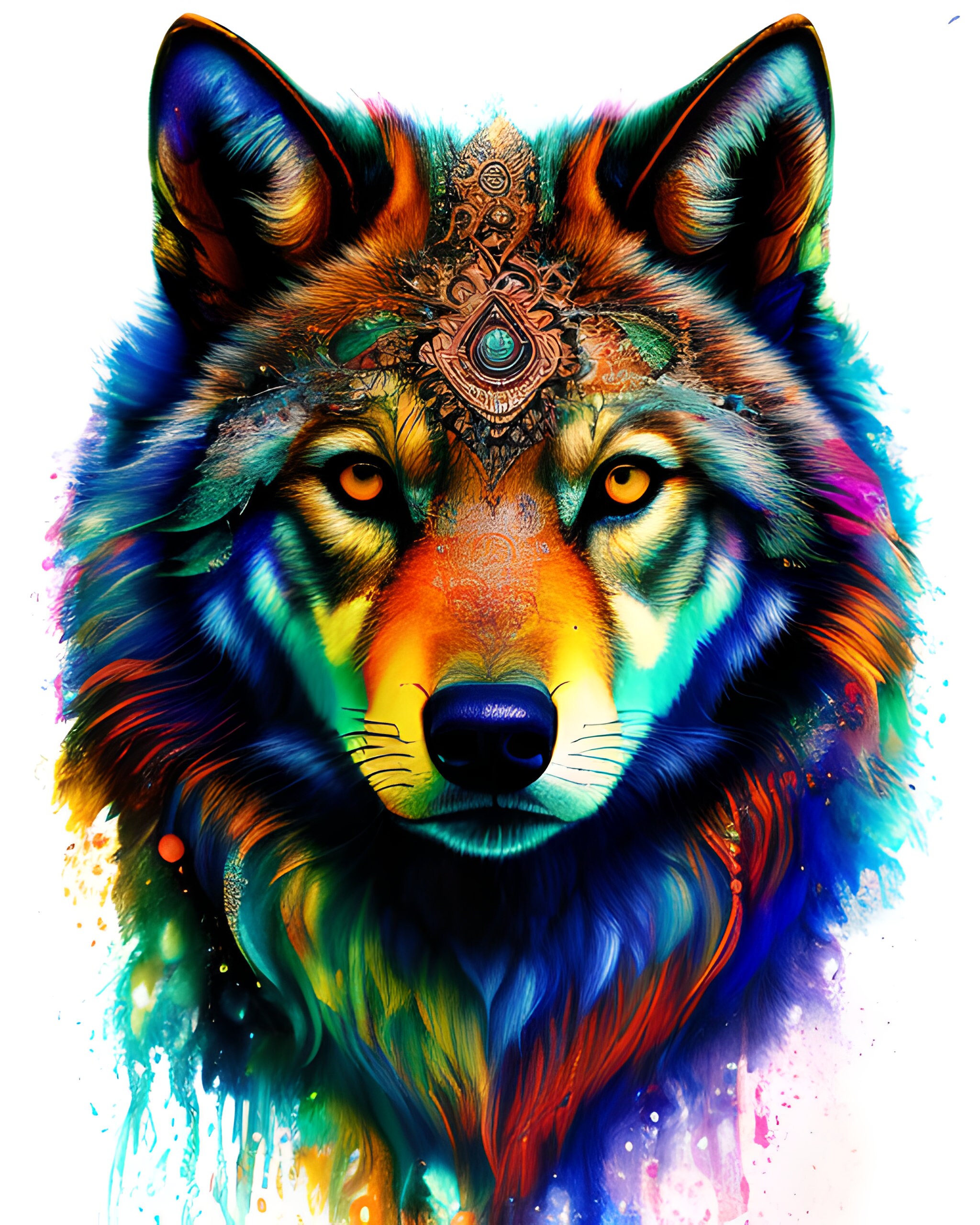Wolf With Mehndi Design, and Abstract Colors - Etsy