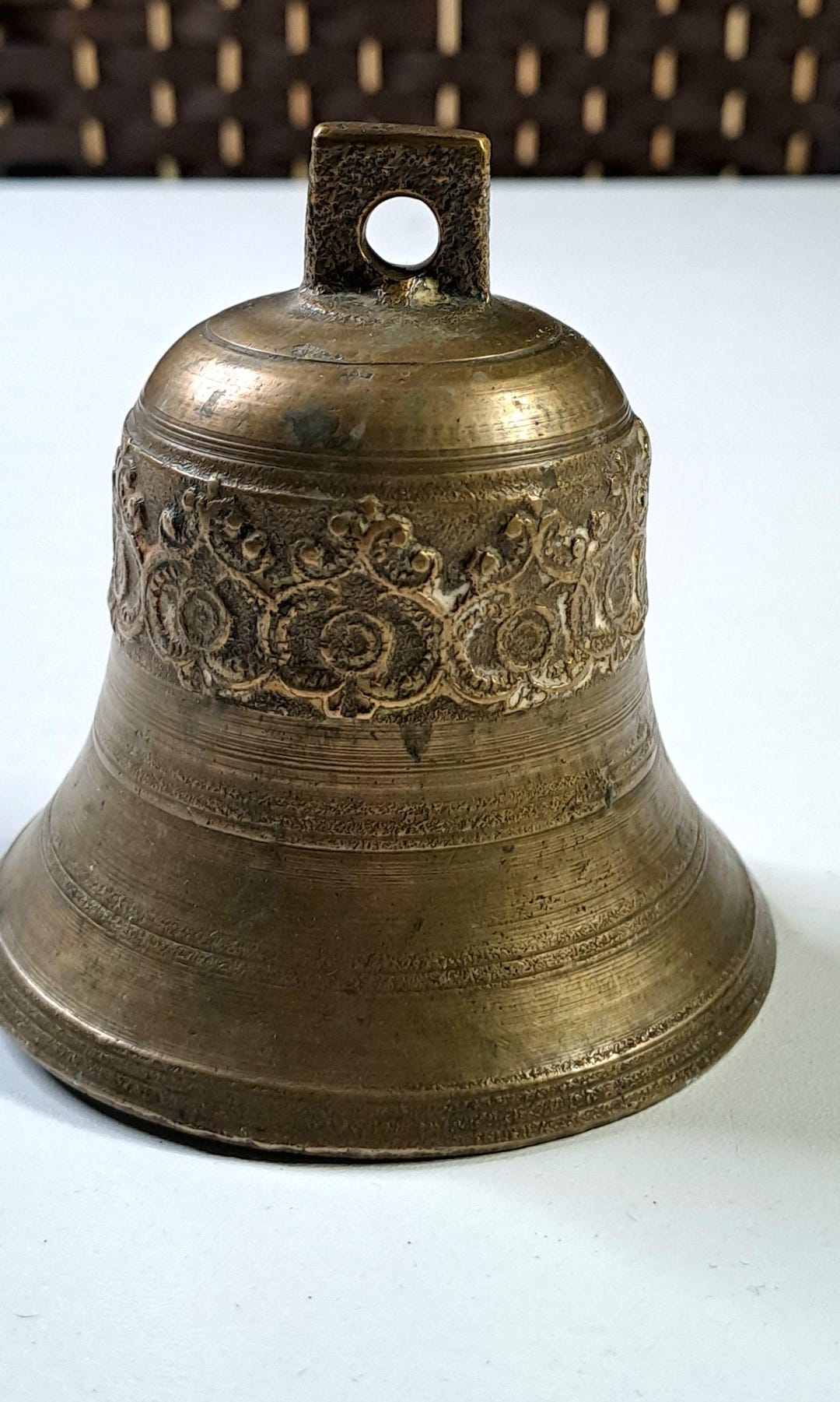 Vintage Brass Bell - Ornate Decorative Temple Bell With Relief Floral ...
