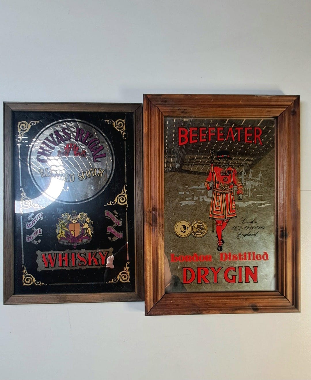 Vintage Bar Mirror Set - Scotch Whisky & Beefeater Gin - Etsy