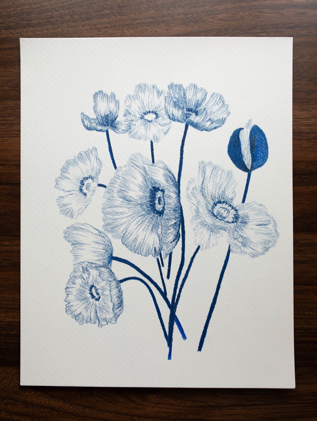 Prussian Blue Poppy Print - Etsy