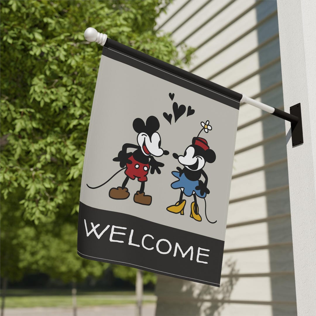Mickey Mouse Flag Welcome Sign Garden Flag or House Banner Classic Mickey & Minnie Mouse ...