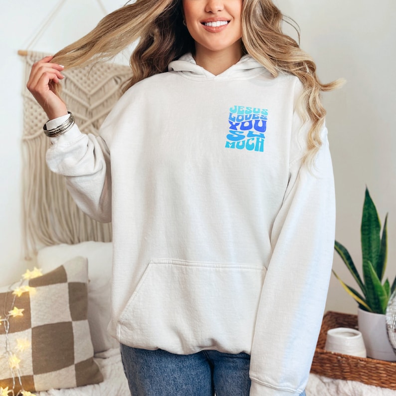 Jesus Loves You Blue Wording, Christian Aesthetic Hoodie, Church Merch ...