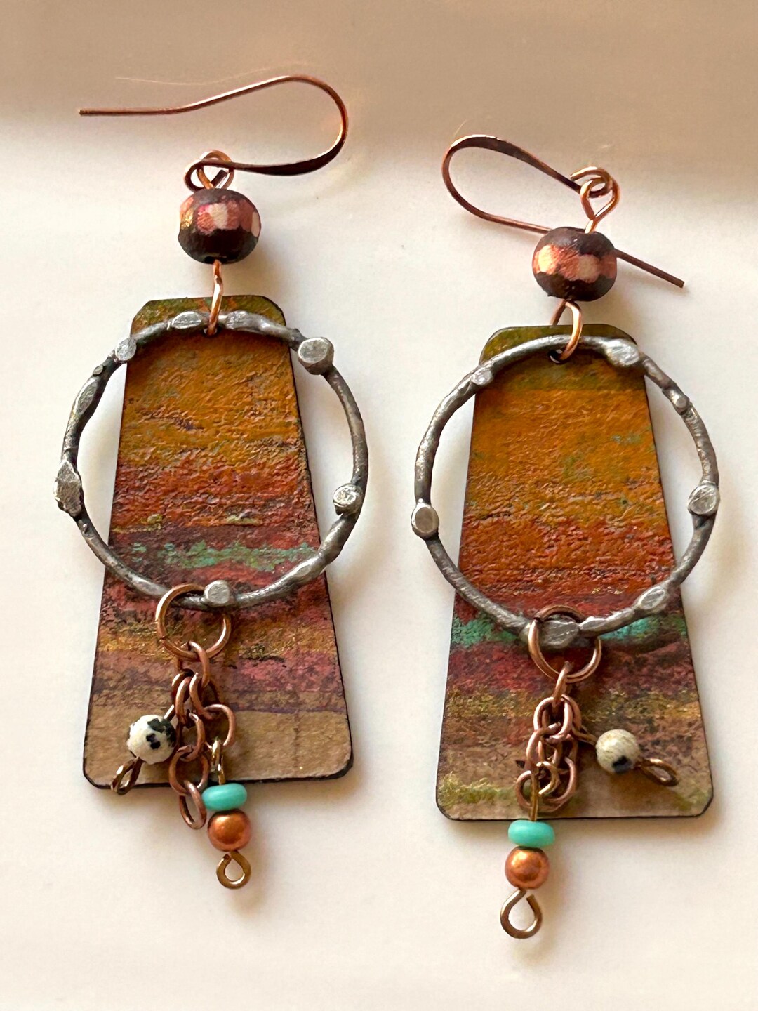 Funky Hand Made Artisan Earrings. Hand Painted Paper, Soldered Washer ...