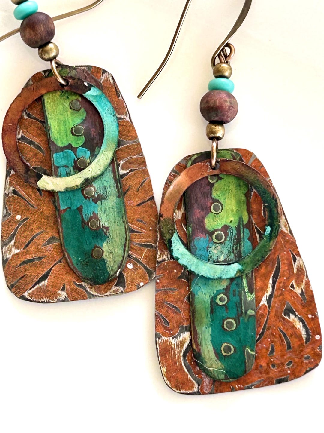 Handmade Artisan Earrings From Arizona, Rust and Turquoise Colors, Hand ...
